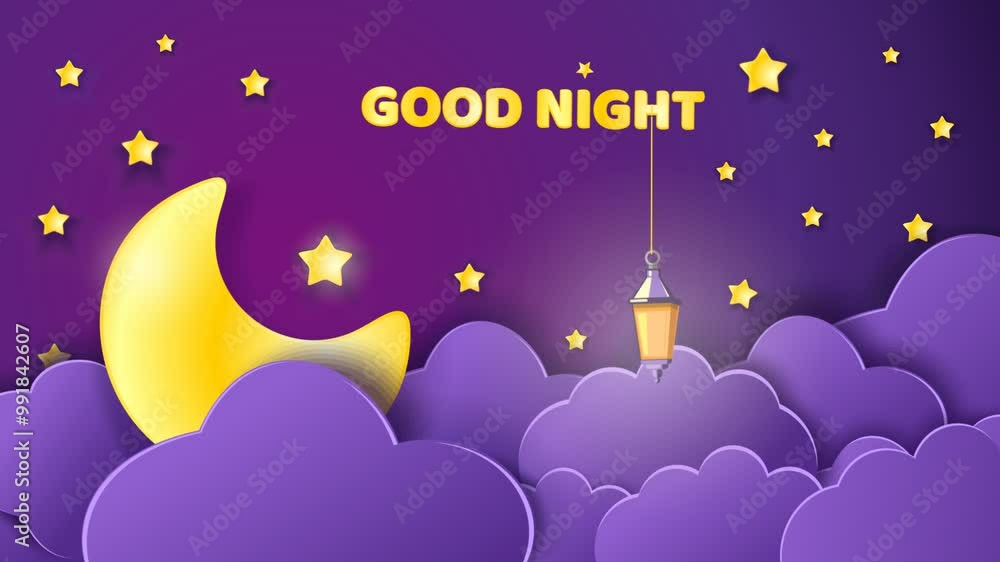 Night fantasy. A good night wish floats through the starry night sky ...