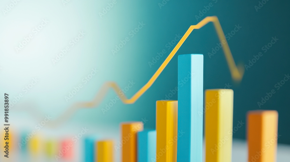 Bar chart showing increasing growth trends in business metrics against ...