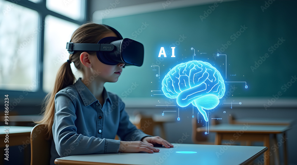 Child Learning with AI and Virtual Reality in Classroom Stock Photo ...