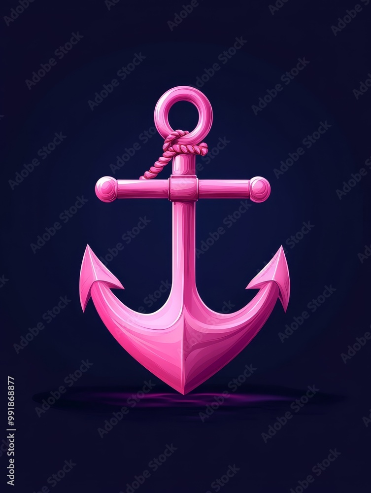 Pink anchor with shield protection in storm, flat design. The anchor ...