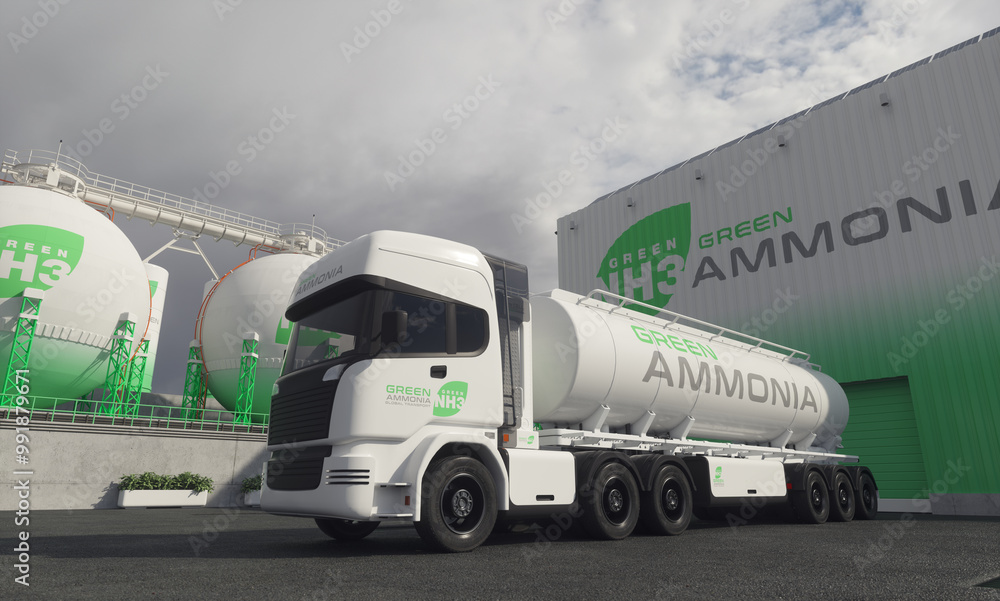 Manufacturing and transporting green ammonia. NH3 plant. Realistic 3D ...
