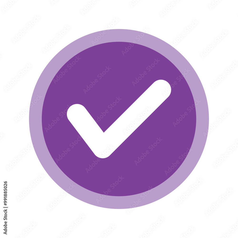 Violet positive vote round button with checkmark accept complete task ... Violet positive vote round button with checkmark accept complete task ...
