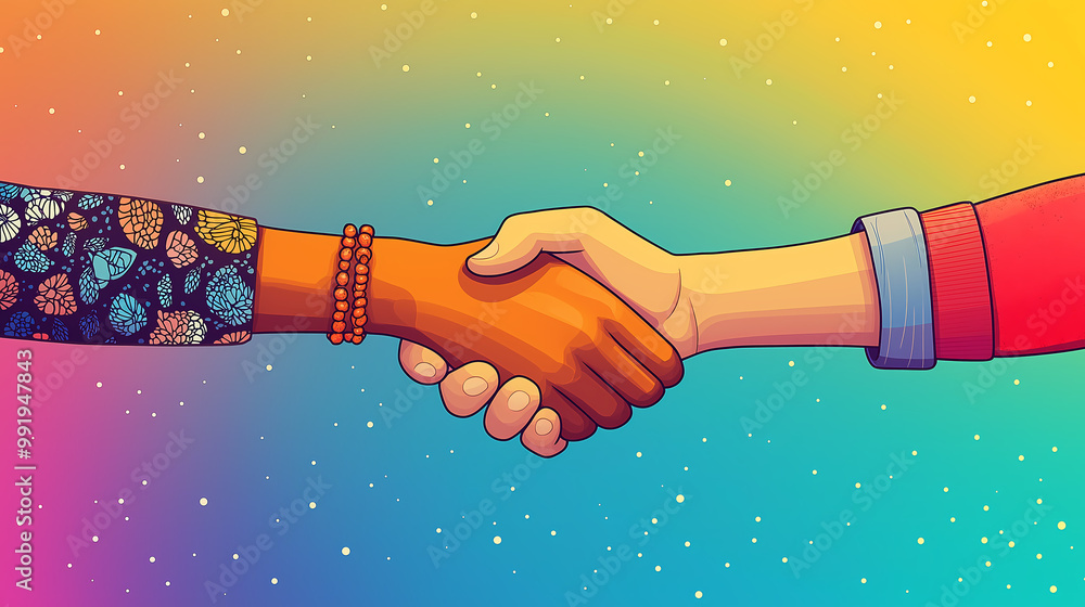handshake between two races, illustration of diversity and about the ...