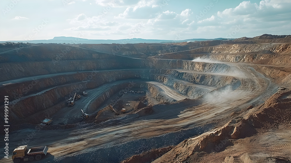 Expansive Open-Pit Mine: Heavy Machinery in Action, Extracting Valuable ...
