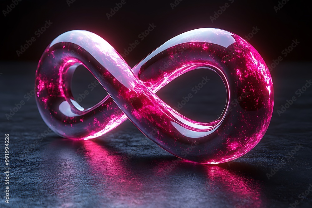 pink infinity symbol made of glowing particles on a black background ...