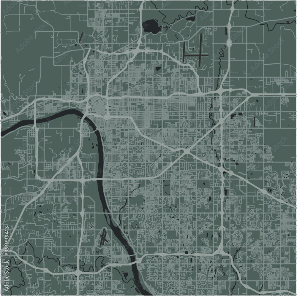Map of Tulsa in Oklahoma in a smooth dark style. Contains layered ...