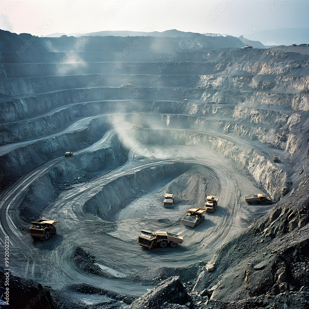 Expansive Open-Pit Mine: Heavy Machinery in Action, Extracting Valuable ...