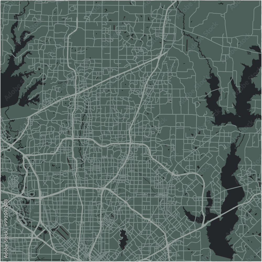 Map of Plano in Texas in a smooth dark style. Contains layered vector ...