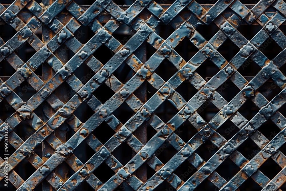 Seamless weathered metal grate lattice with a blue and rusted finish ...