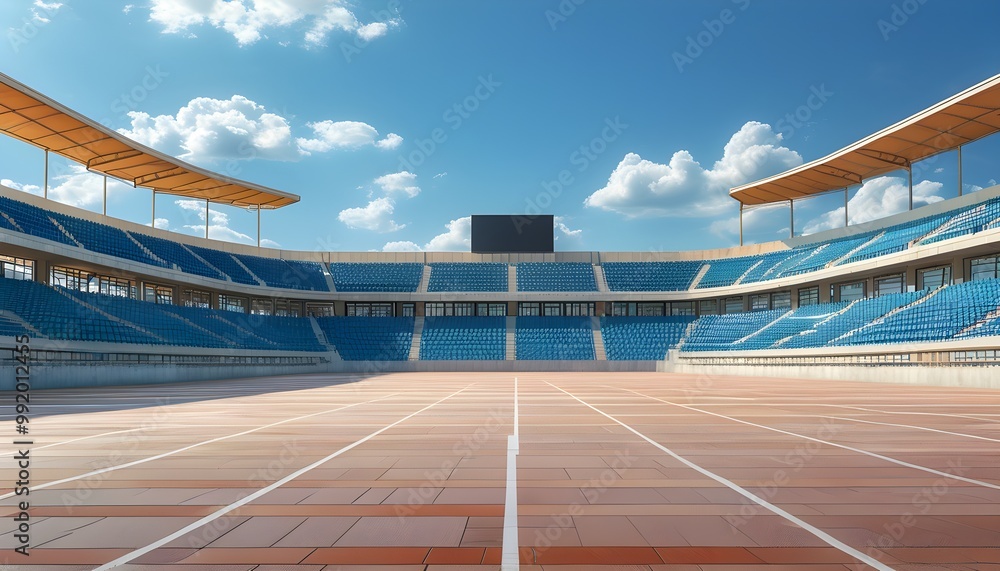 Expansive sports field under clear blue sky with vacant stands, ideal ...