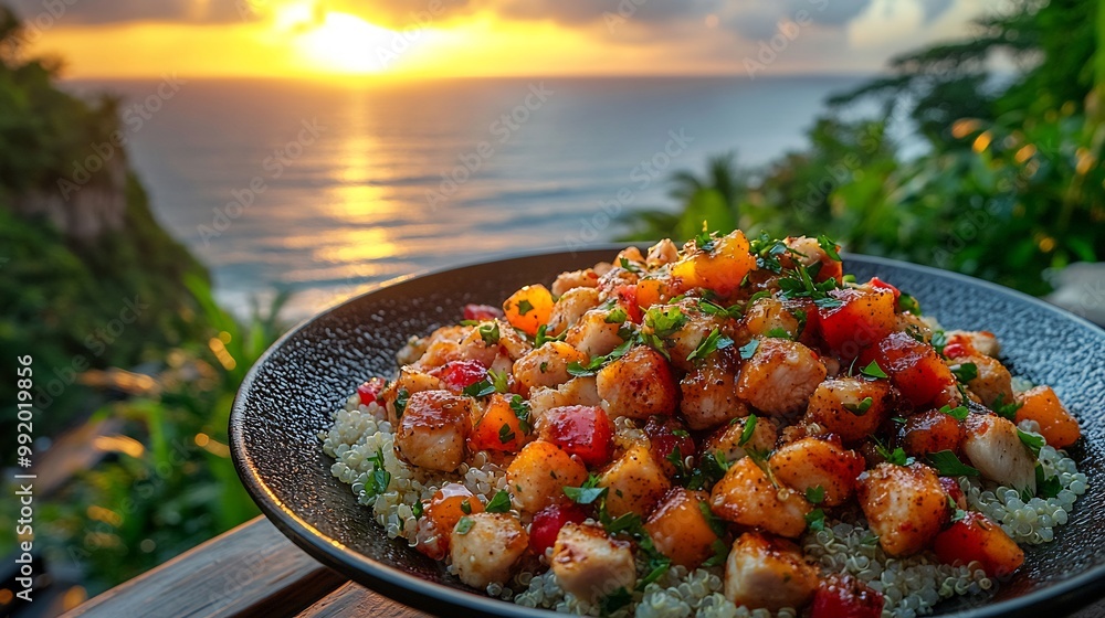 White mulberry salsa served grilled chicken quinoa openair rooftop ...