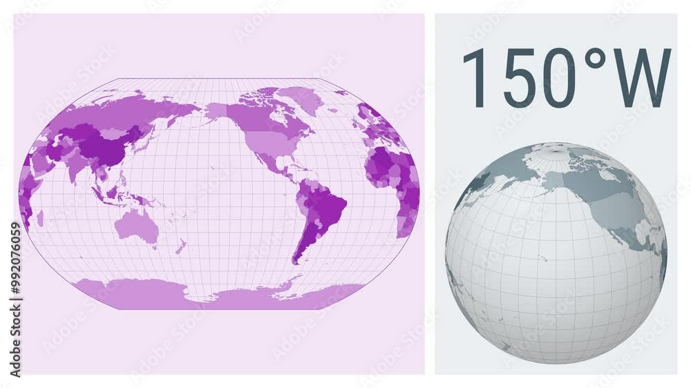 World Map Animation. Kavrayskiy VII pseudocylindrical projection ...