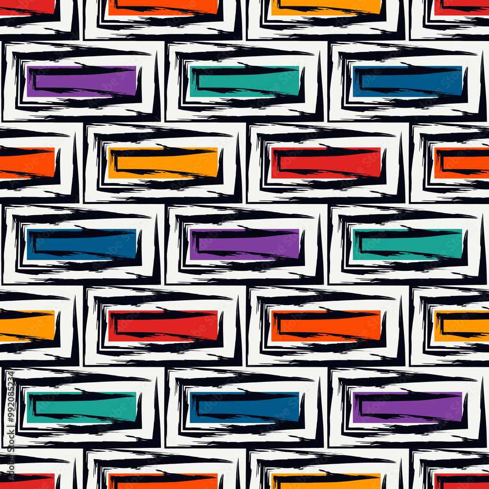 Brick wall motif handdrawn classic geometric print. Paint brush strokes ...