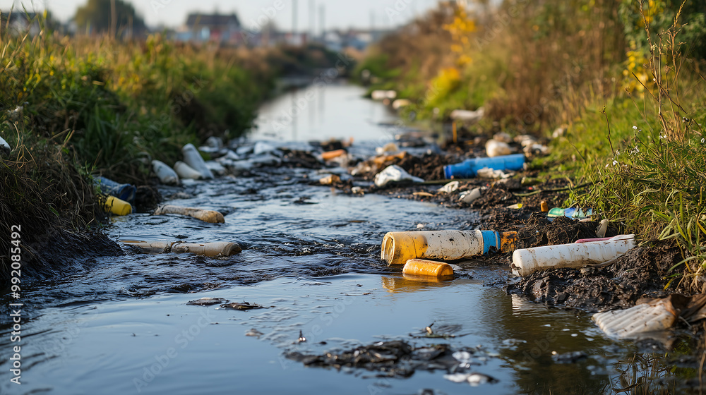 Polluted river filled with plastic waste and garbage causing ...