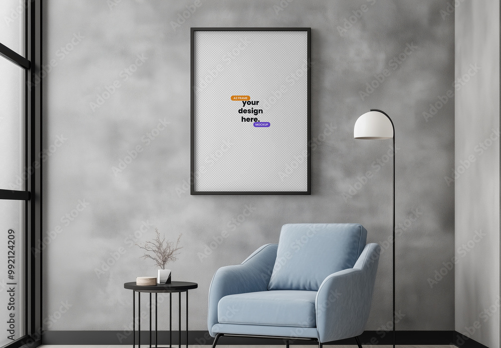 A2 Frame Mockup Hanging on the Wall Modern Living Room with Generative ...