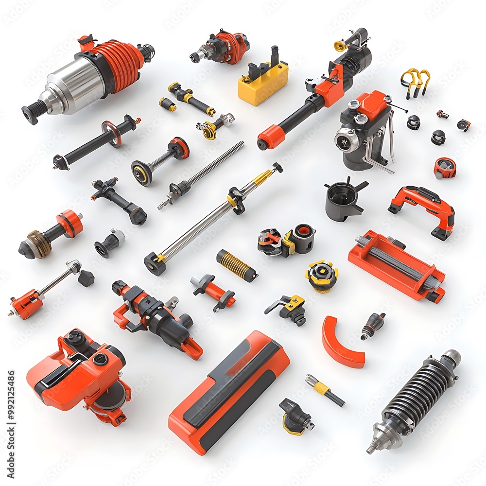 Collection of industrial mechanical parts, machine components, and ...
