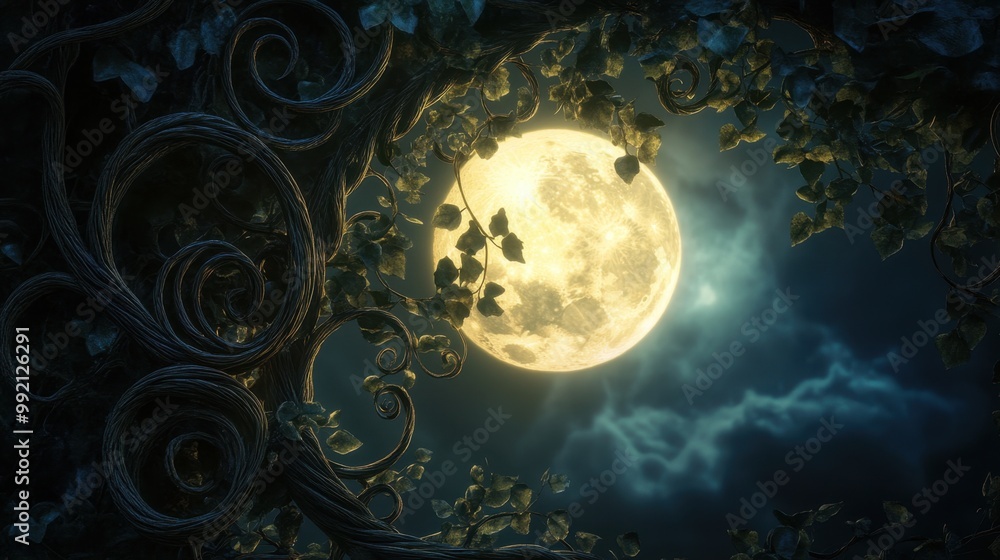 Depict a gracefully entwined vine with exquisite patterns set against a ...