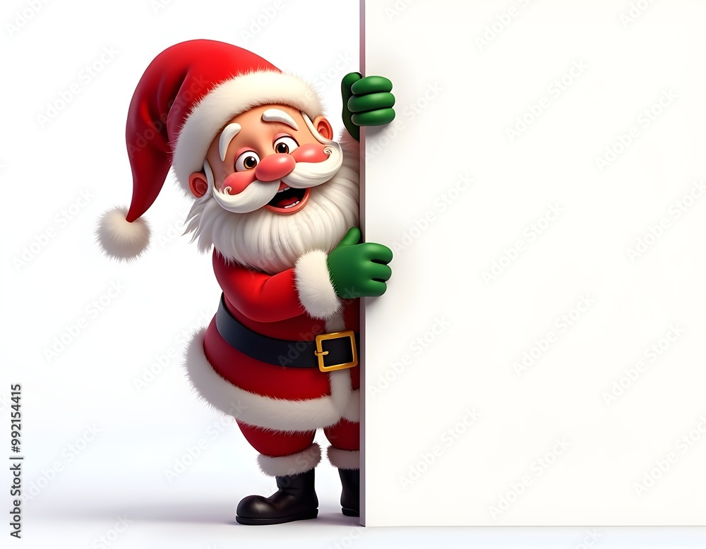 Cheerful Cartoon Illustration of Santa Claus Peering Around a White ...