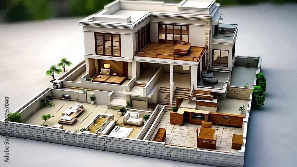 Modern house architectural model with detailed interior layout ...