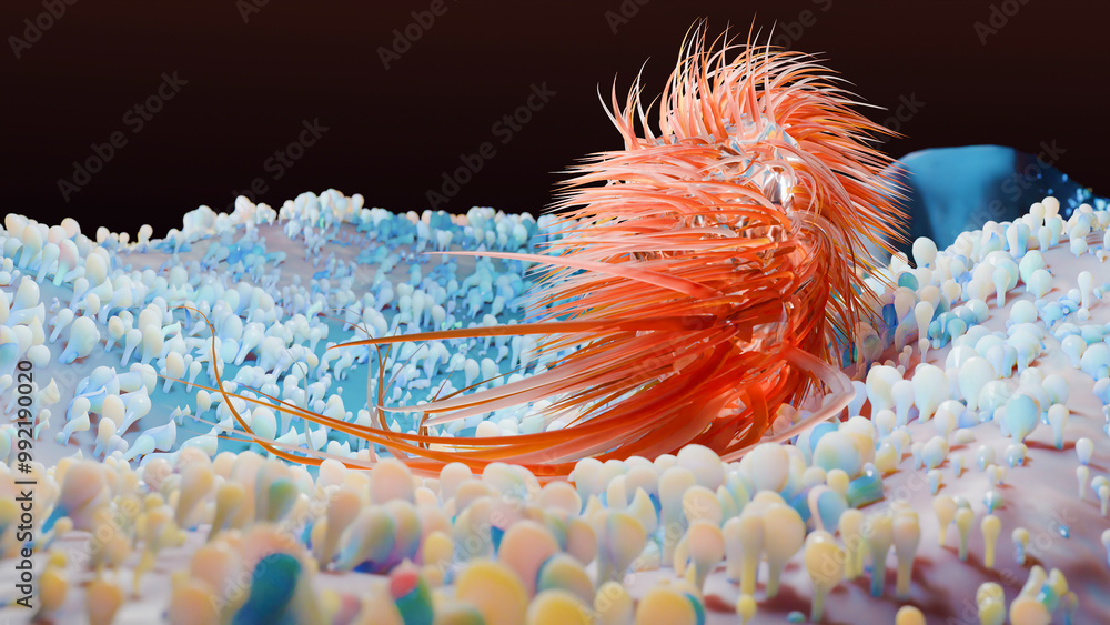 Peritrichous Bacteria with lot of flagellum, harmful bacillus with long ...