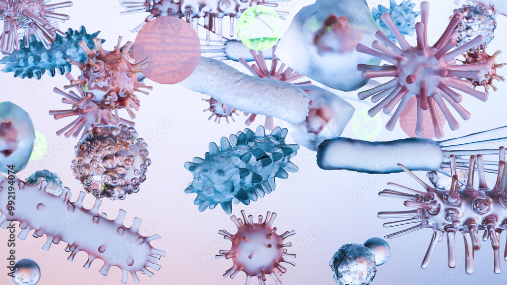 Different types of virus and bacteria and microbe and germs set ...