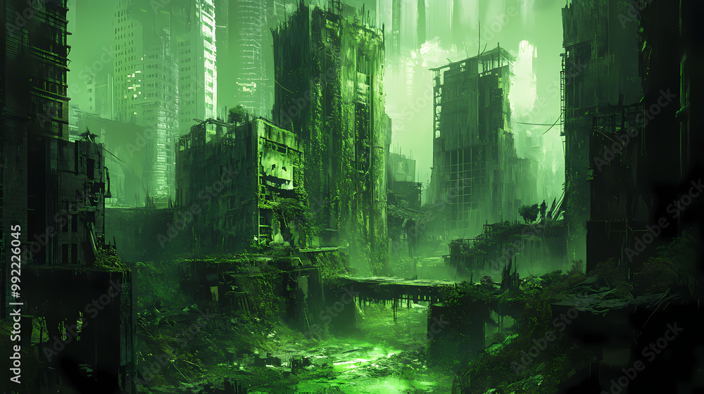 Abandoned post-apocalyptic city, overgrown ruins, zombie apocalypse ...