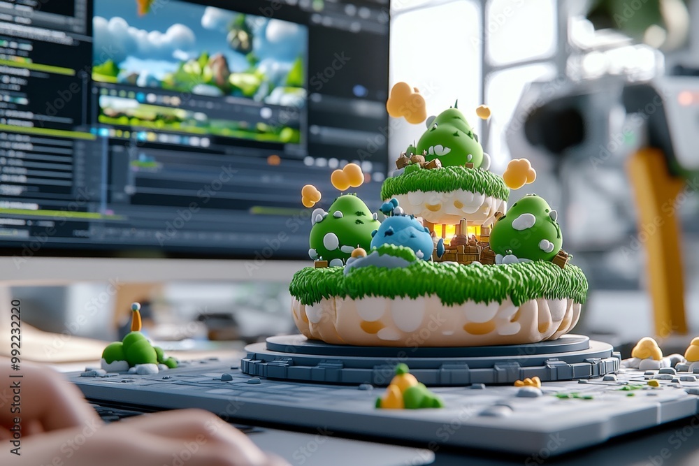 A 3D-animated scene of a fantasy world being built in animation ...