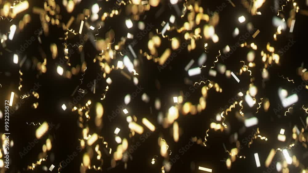 Golden flickering confetti party popper falling on black background, 4K ...