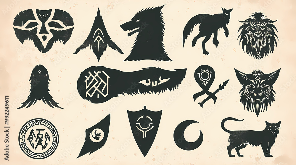 Full editable collection of norse symbols as goddess, witch, skadi, hel ...