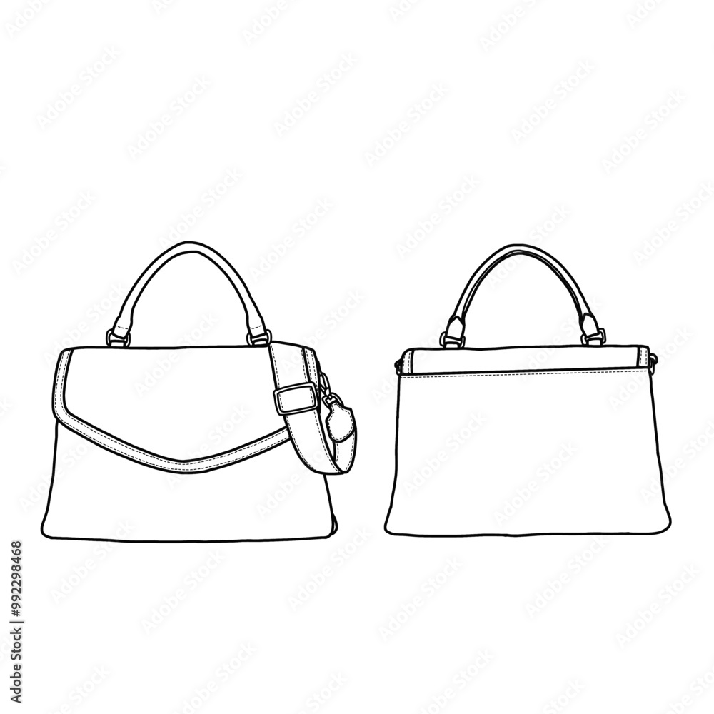 Women's handbags. Top handle bag flat sketch fashion illustration ...
