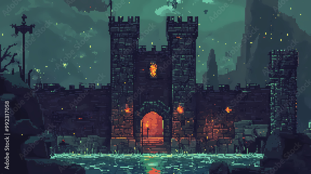 Pixel art of old castle dungeon background battle scene in rpg old ...