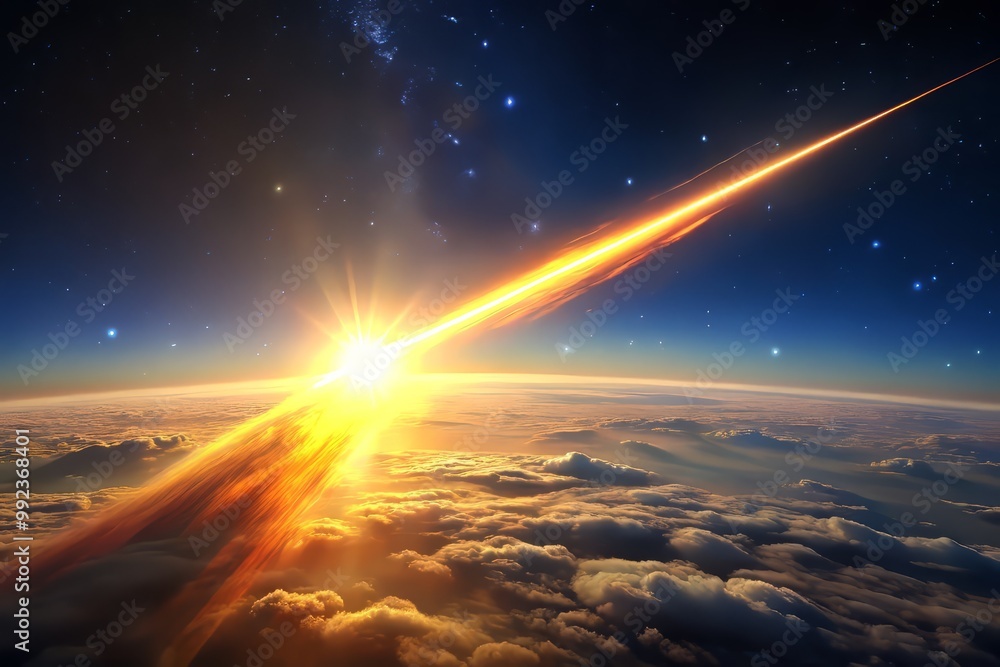 A close-up shot of a single Quadrantid meteor, its surface glowing with ...