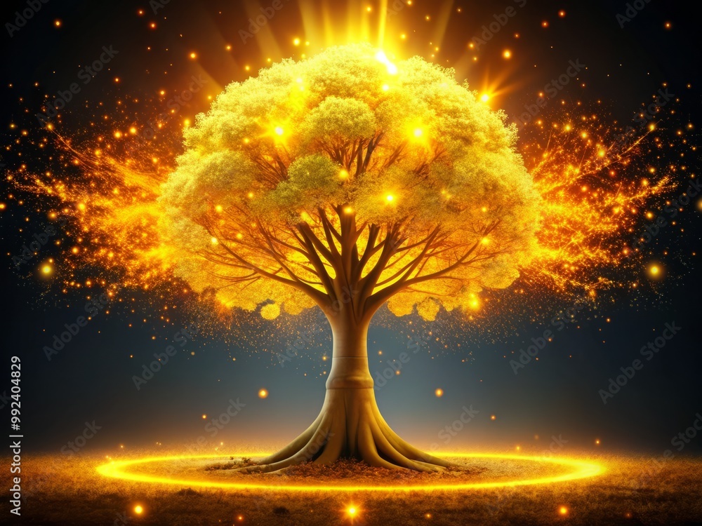 Stylized representation of nuclear fission as a branching, tree-like ...