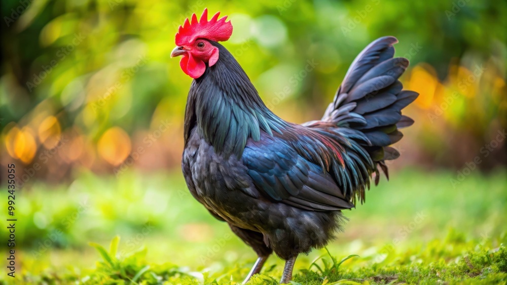 Rare ornamental breed of chicken with black plumage, originating from ...