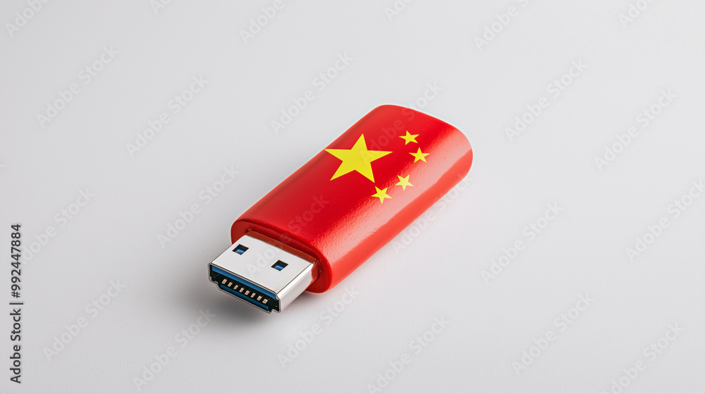 China Flag USB Adapter: A red USB adapter with the Chinese flag printed ...