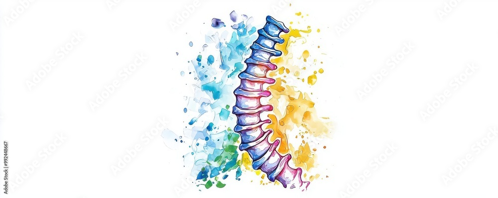 Draw the human spine's anatomy, chiropractic theme, water color ...