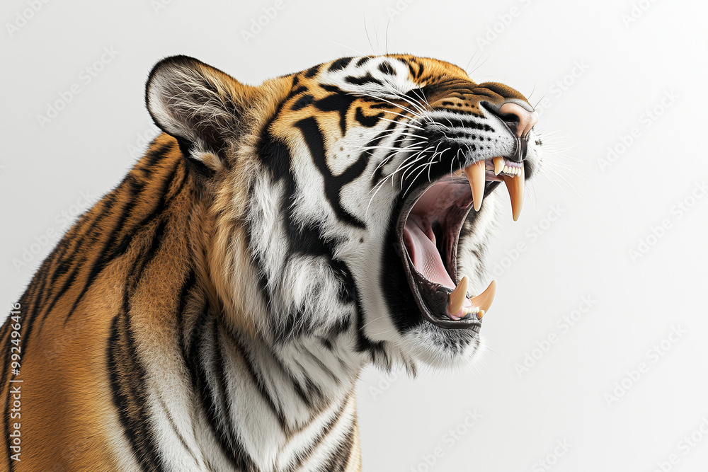 Roaring Tiger Side Profile A tiger roaring with its mouth wide open, side profile view. Stock ...