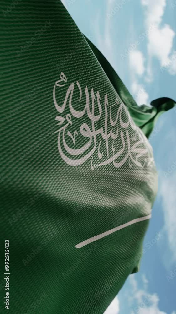 Wavy flag of Saudi Arabia blowing in the wind in slow motion. Waving ...