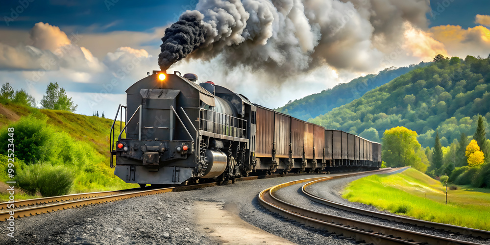 Coal train from 1945 chugging down the tracks as it transports fuel for ...