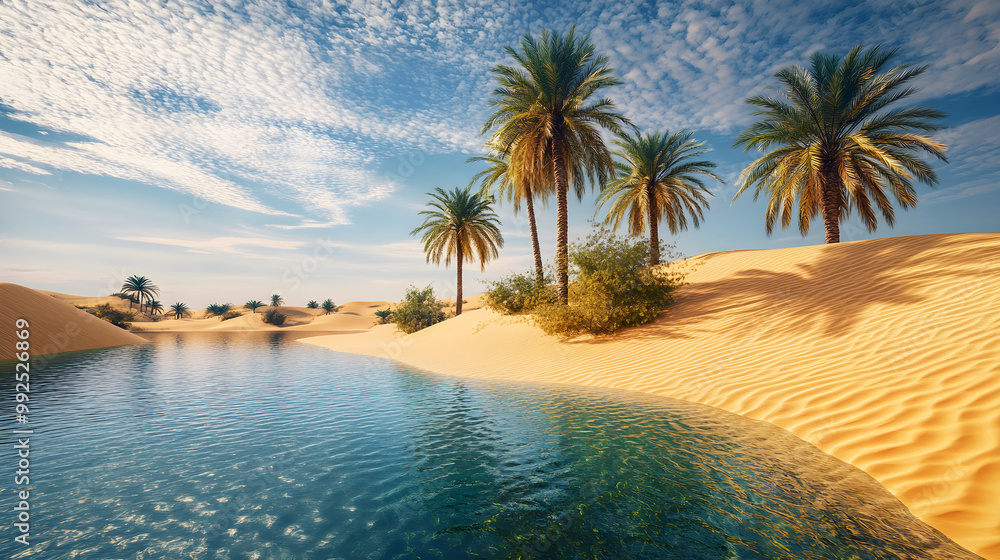 Enigmatic Desert Mirage: Illusionary Oasis Under Scorching Sunlight and ...