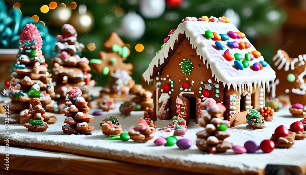 christmas gingerbread cookies A gingerbread house creation scene with ...