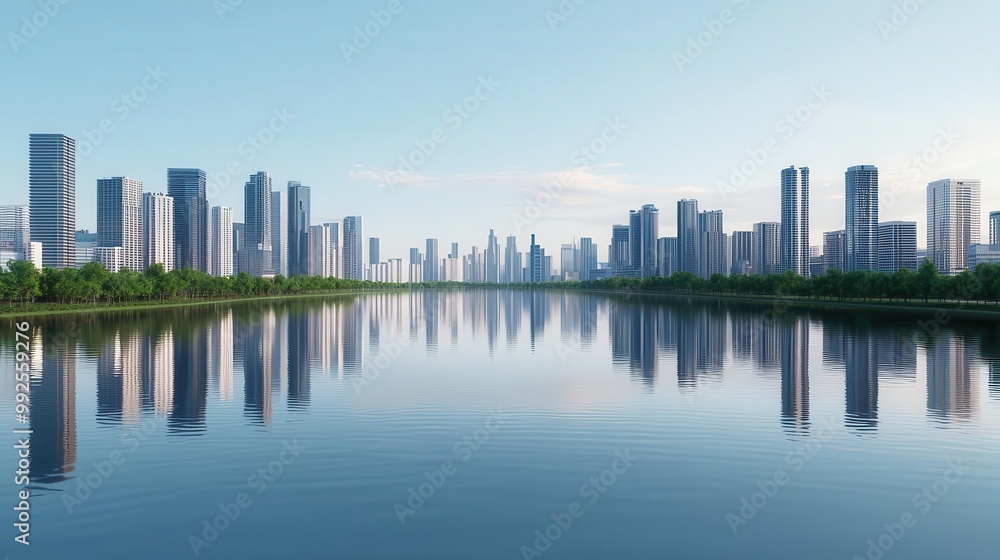 Clean Riverside City with Sustainable Urban Design – 3D Visual Stock ...