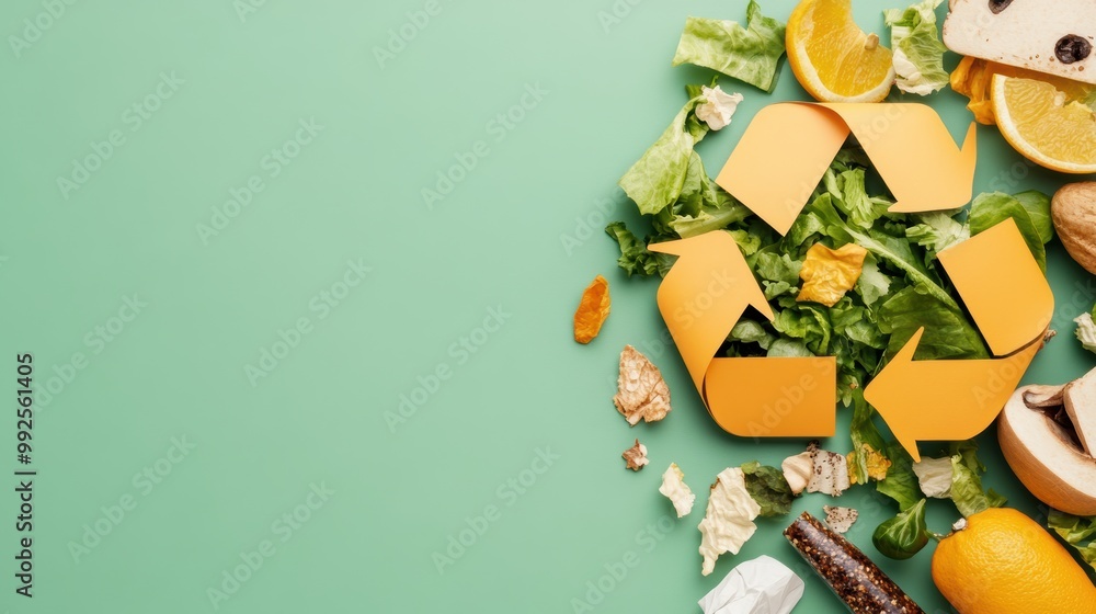 Food waste and scraps transforming into renewable energy icons ...