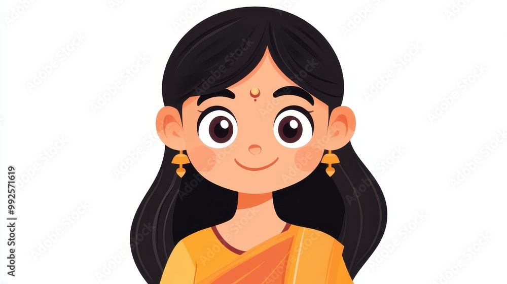 A cute young girl icon shines brightly with a modern flat style, full ...