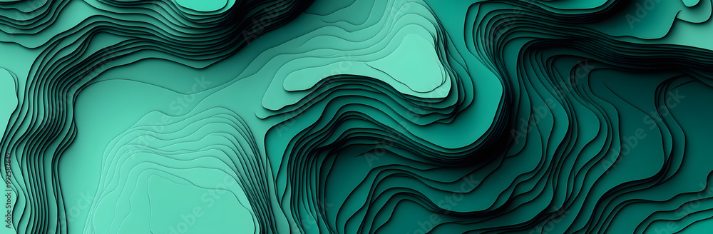 Blue-Green Topographic Map with Fluid Contours and Elevation Lines ...