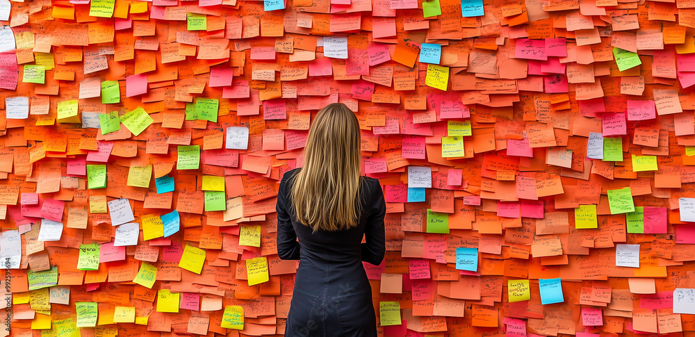 Sticky Note Post It Board Office. Business people meeting at office and ...