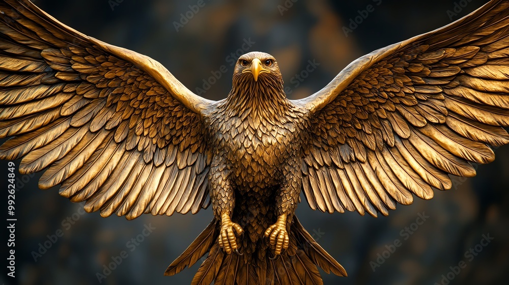 A golden eagle statue with wings spread wide, symbolizing power and ...