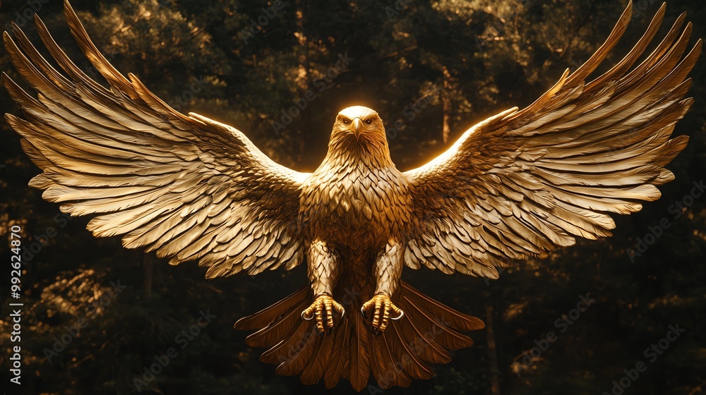 A golden eagle statue with wings spread wide, symbolizing power and ...