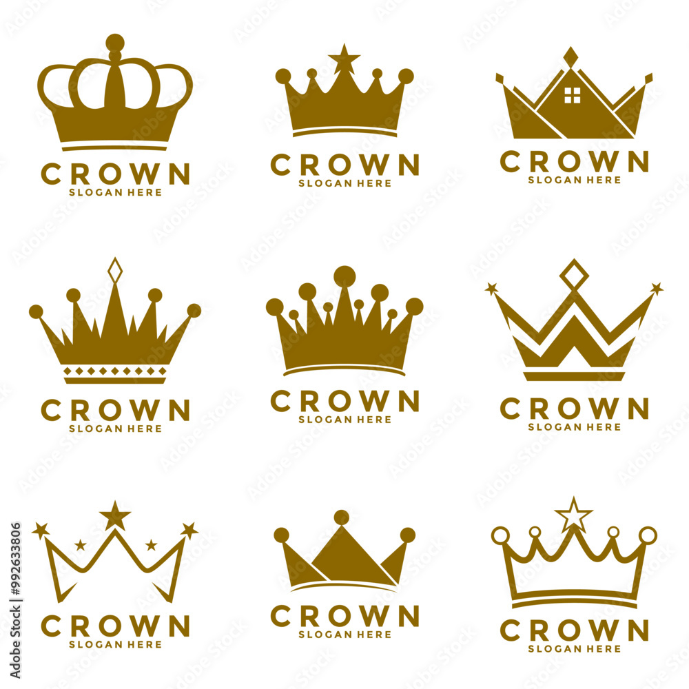 Poster Gold Crown set Logo Design, Collection of crown silhouette ...