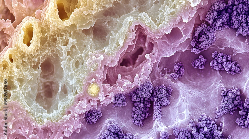 Microscopic image of the skin's surface regenerating, from damaged acne ...
